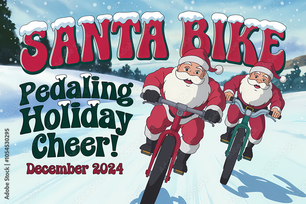 Santa Bike Event Poster with Cycling Santas for December 2024 Stock Illustration | Adobe Stock