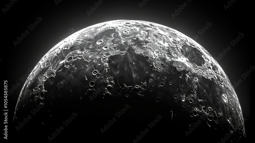 Half Moon Close Up, Detailed Surface of The Moon with Craters, Black ...