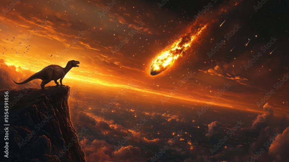 Cosmic collision: the fall of an asteroid with its fragments, depicting ...