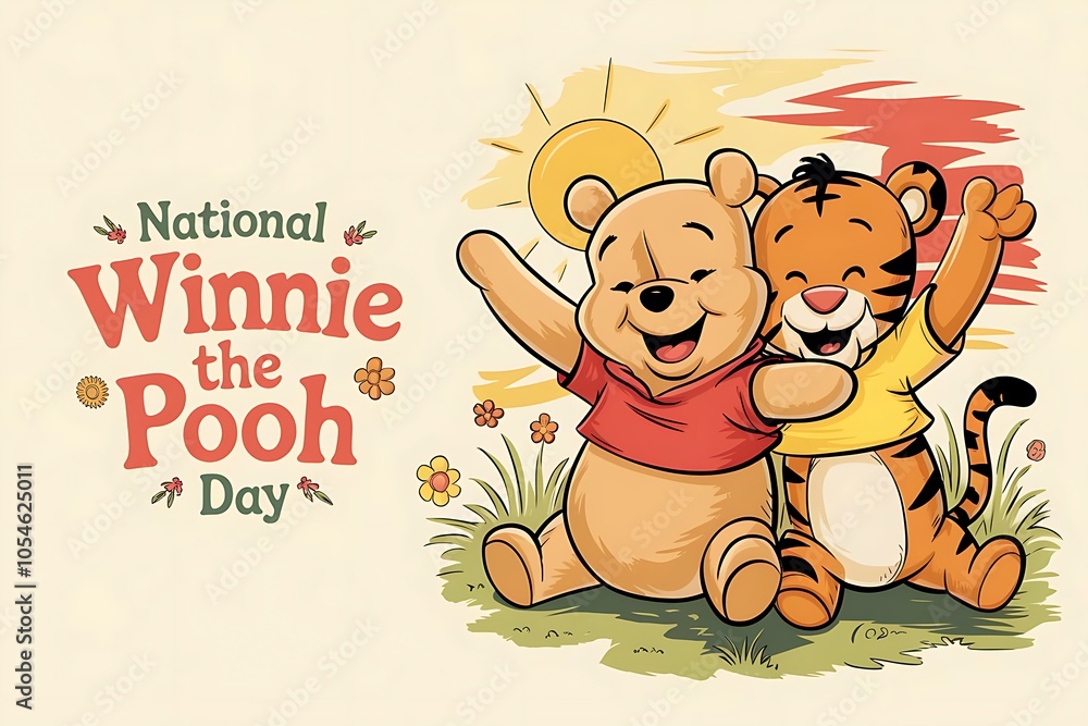 National Winnie the Pooh Day celebration illustration with happy ...