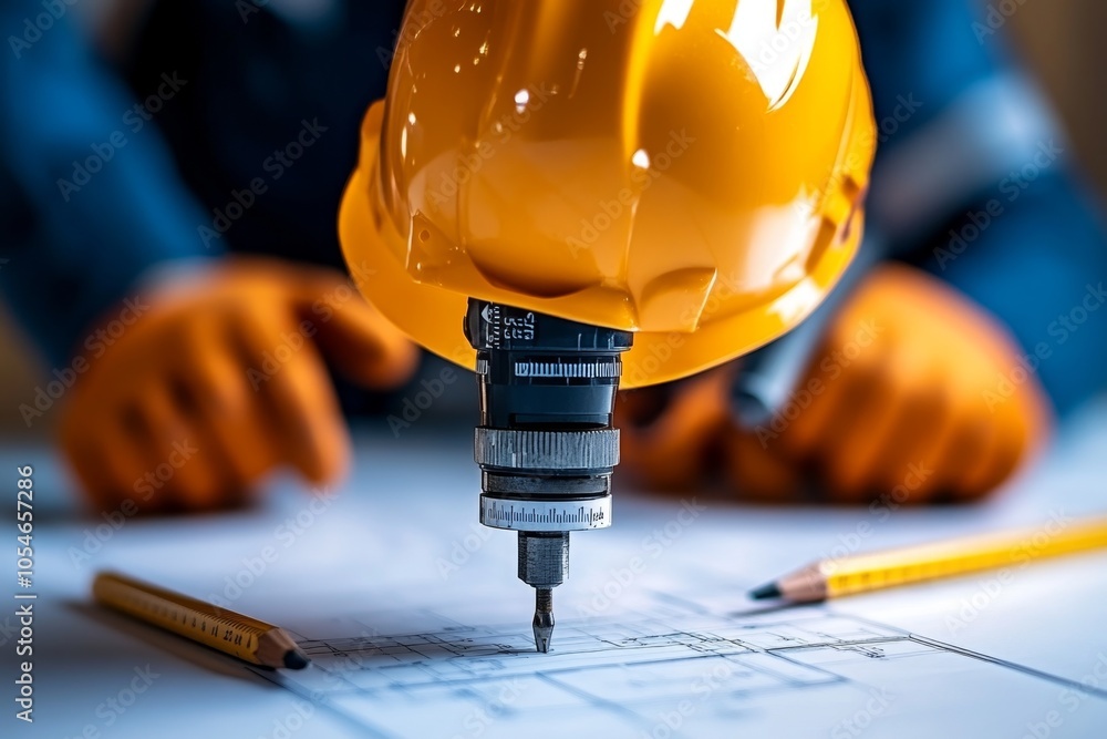Measuring tools laid out on an architectâ€™s desk, including scale ...