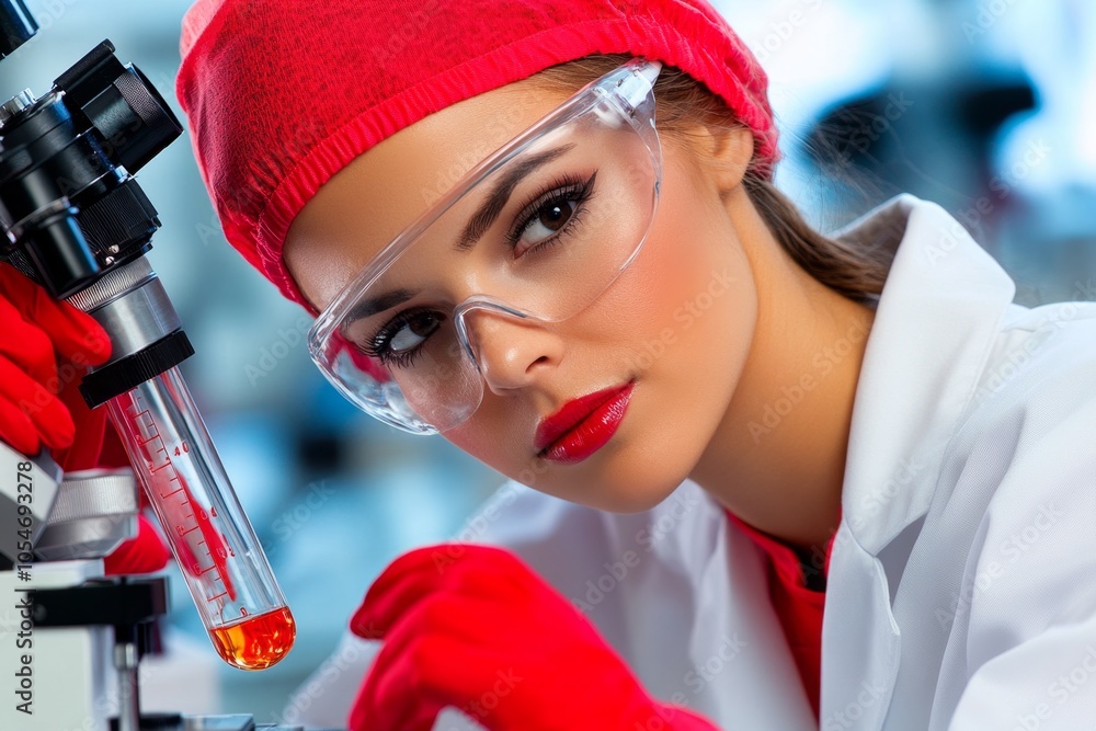 A scientist carefully measuring liquid in a graduated cylinder, with ...