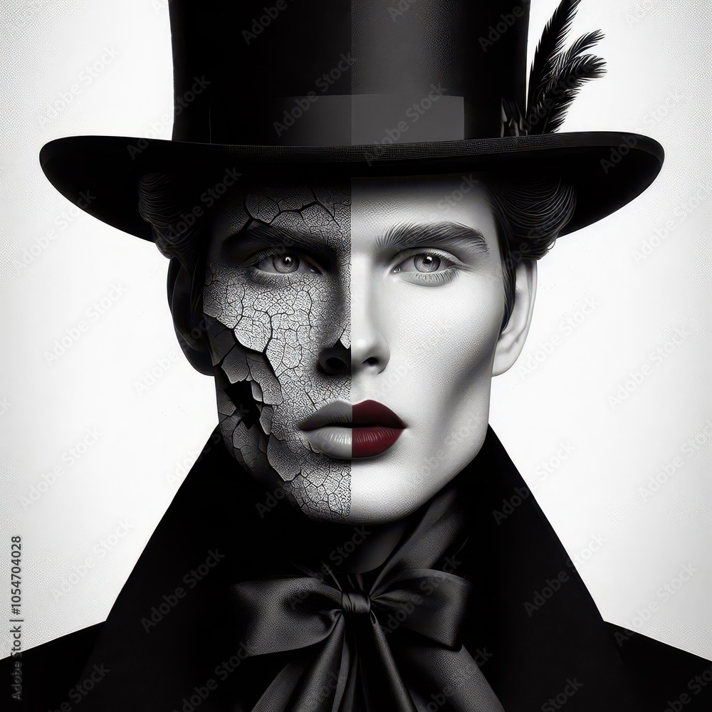 Illustration A black-and-white photo of a men with a gothic-inspired ...