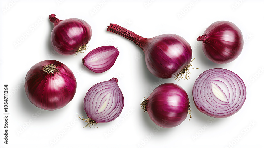 Red purple onion onions vegetable, many angles and view side top front ...