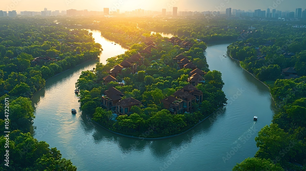 Aerial panoramic view of a well planned and sustainable urban ...