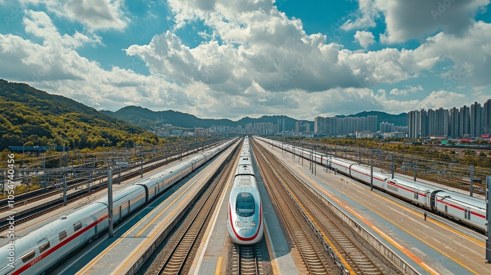 Overlooking China's modern high-speed railway station from the sky, the ...