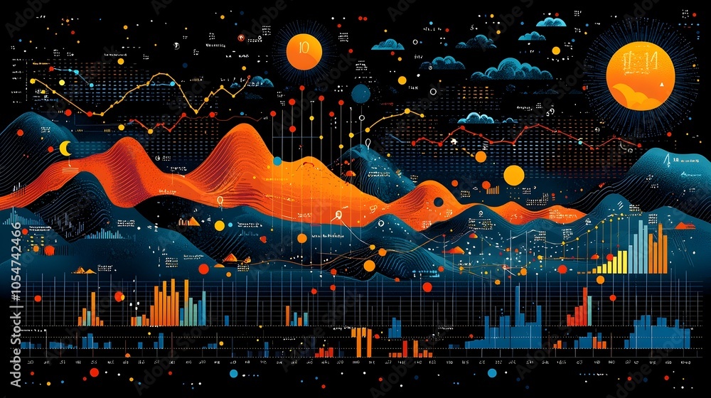 Detailed and Colorful Multi Line and Bar Graph with Precise Grid ...