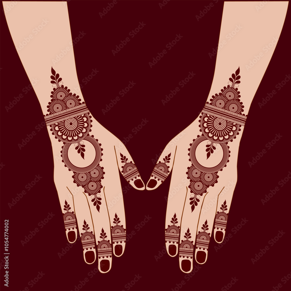 Henna mehndi mehendi mahendi design on two hands indian arabic asian ...
