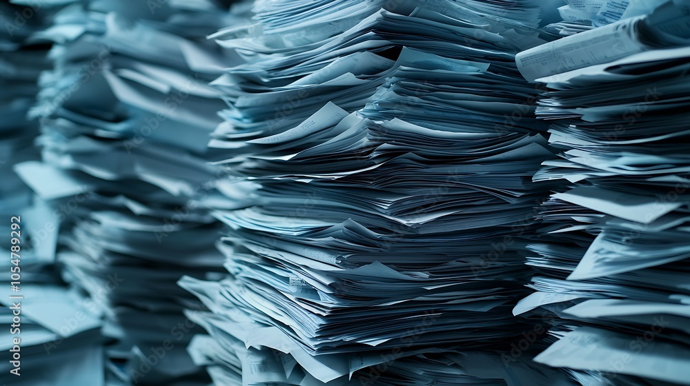 Massive Piles of Office Documents Representing Overwhelming Workload ...