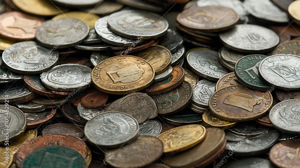 Assorted Global Coins Collection on Rustic Surface for Numismatics and ...