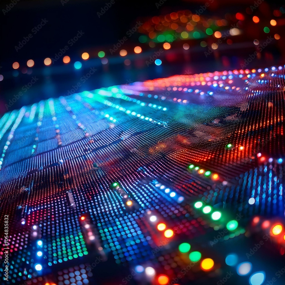 High-resolution LED panel closeup with RGB dots, ideal for creating ...