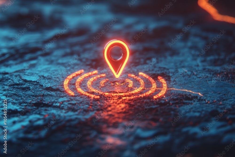 A 5G coverage icon with a map pin and signal waves, indicating broad ...
