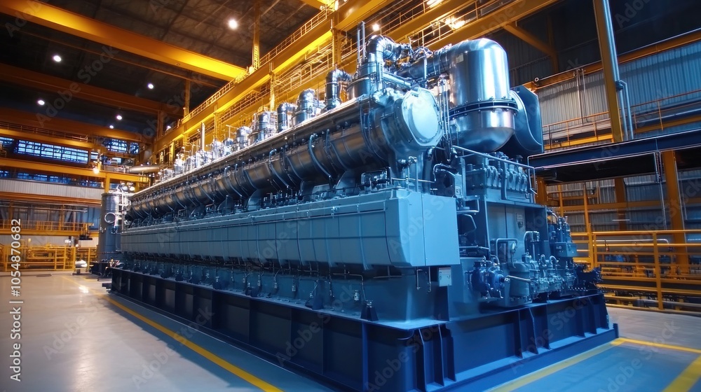 Industrial engine room interior. Industrial power plant main generator ...