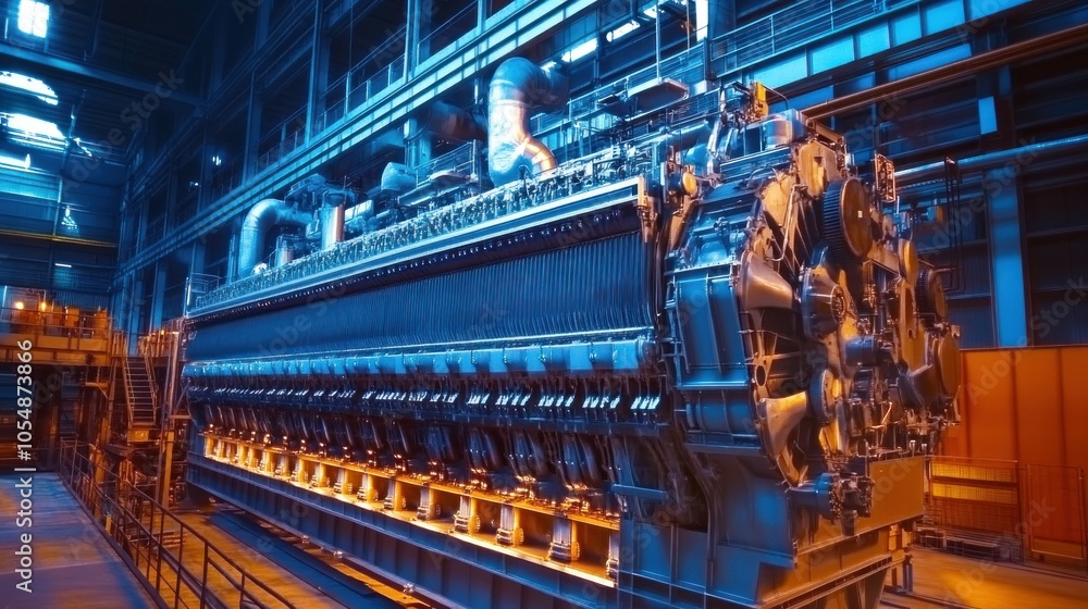 Industrial engine room interior. Industrial power plant main generator ...