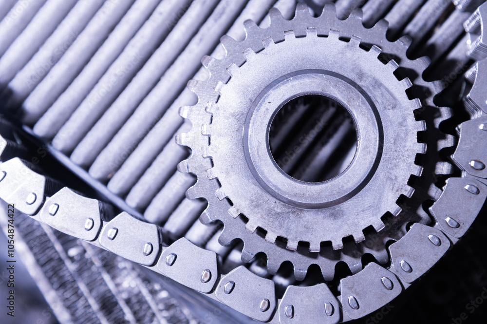 Uninstalled transfer case gear with wide torque chain. Tinted repair ...