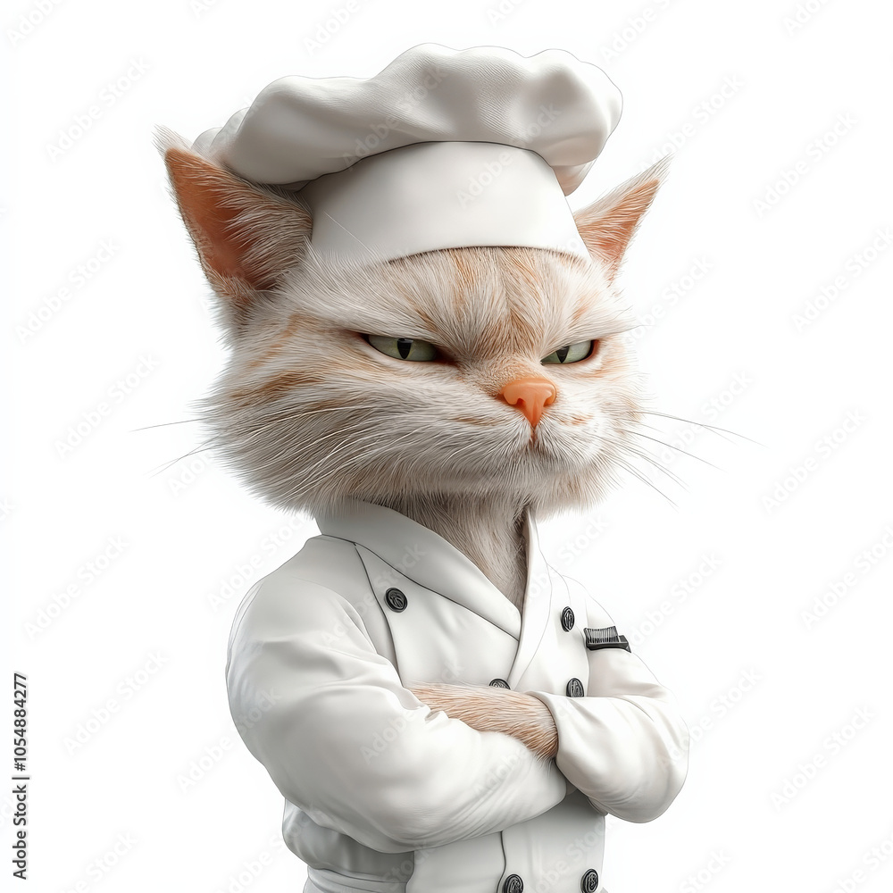 realistic 3D rendering of cat dressed as sushi chef, showcasing its ...