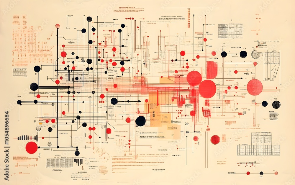 Abstract diagram featuring colorful circles and lines, representing ...