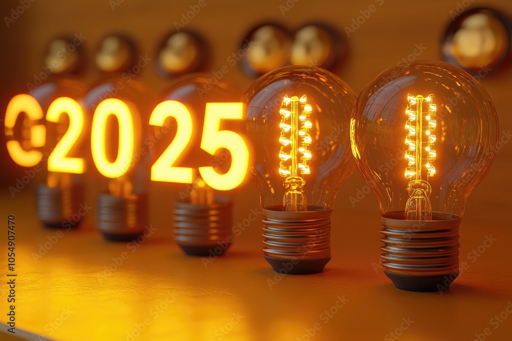 Light bulbs showing year 2025 and future innovations Stock Photo ...