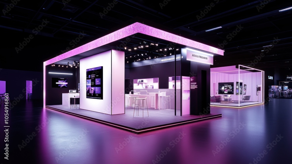 3D exhibition booth with immersive displays, LED lighting, and modular ...