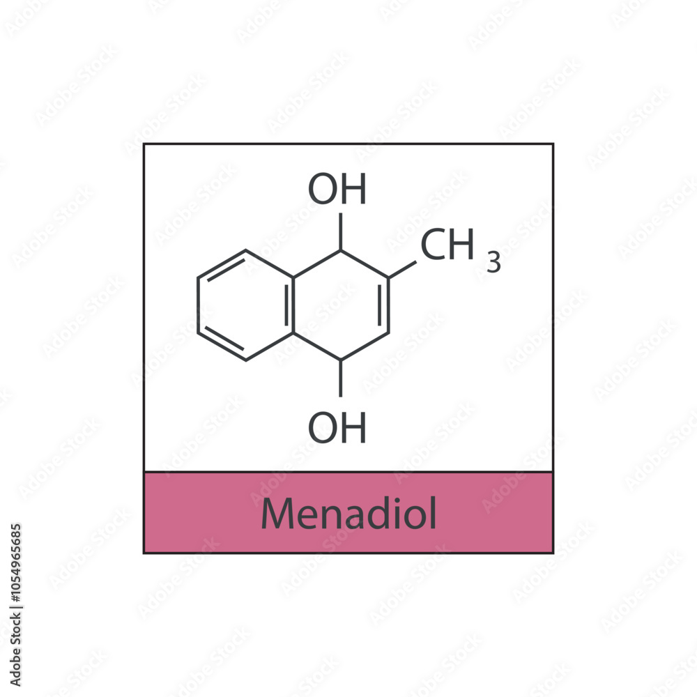 Menadiol skeletal structure diagram.Vitamin K vitamer compound molecule ...