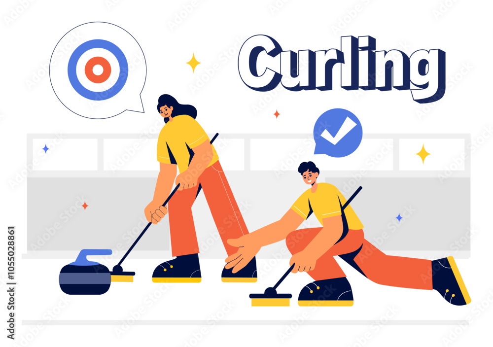 Curling Sport Vector Illustration featuring a Team Playing the Game ...