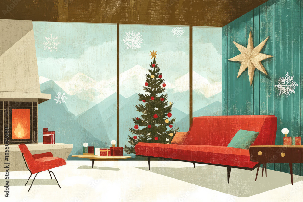 Mid century modern holiday interior design Christmas card style ...