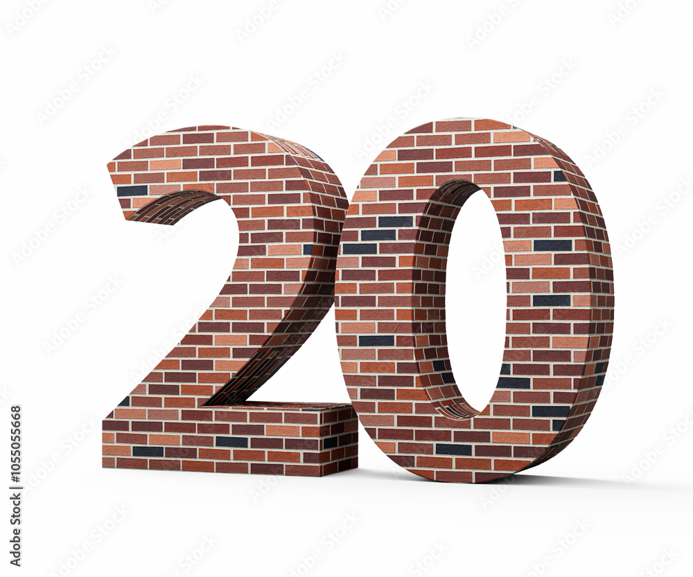 Bricks Wall Number Twenty 20 Digit Made Of Colored Wall Of Bricks White ...