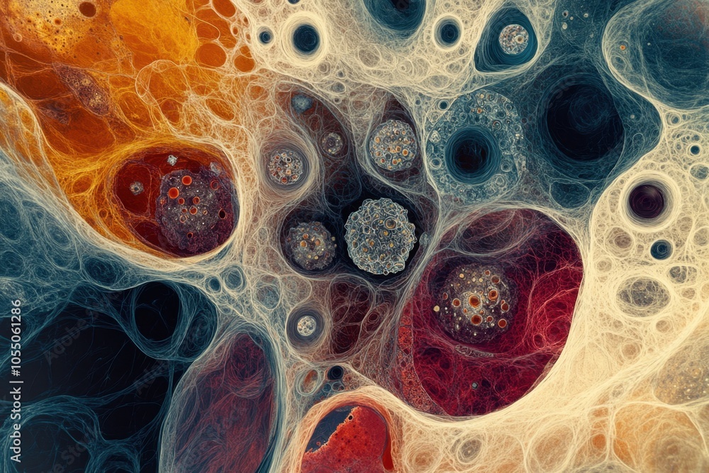 An artistic depiction of a cellular matrix, featuring interconnected ...