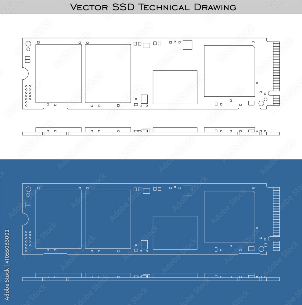 SSD NVMe m.2 vector Solid State Drive pcie technical drawings line ...