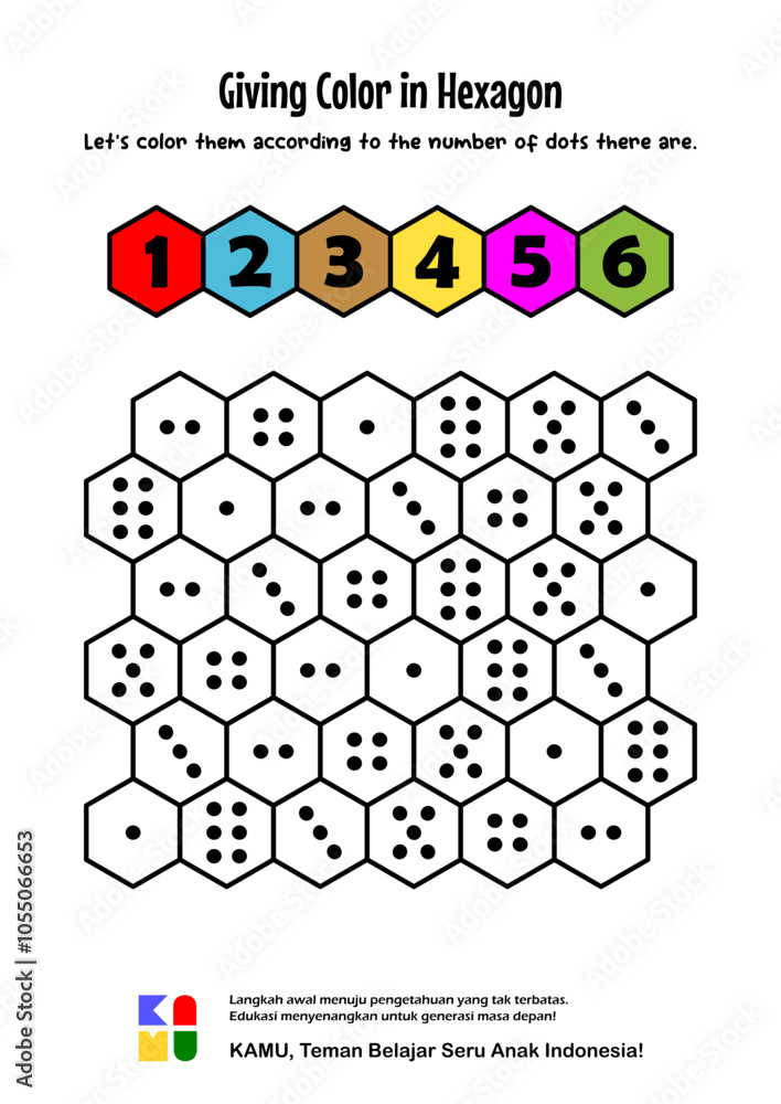 educational game for children giving color in Hexagon according the ...