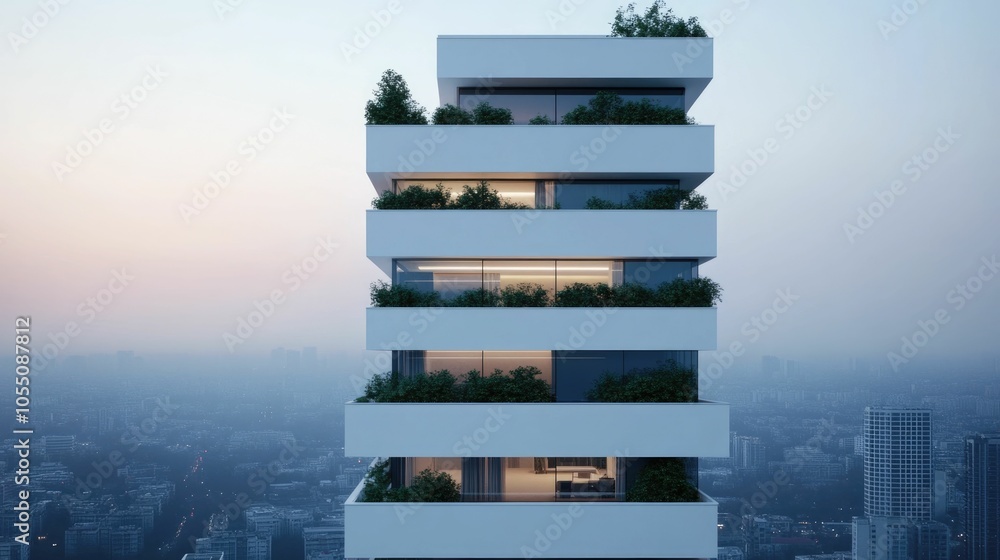 Futuristic high rise building with cantilevered floors pushing the ...