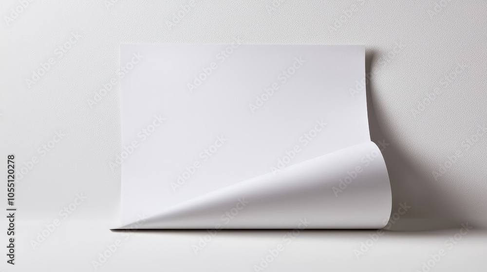 Realistic A4 white paper floating above a white background, casting ...