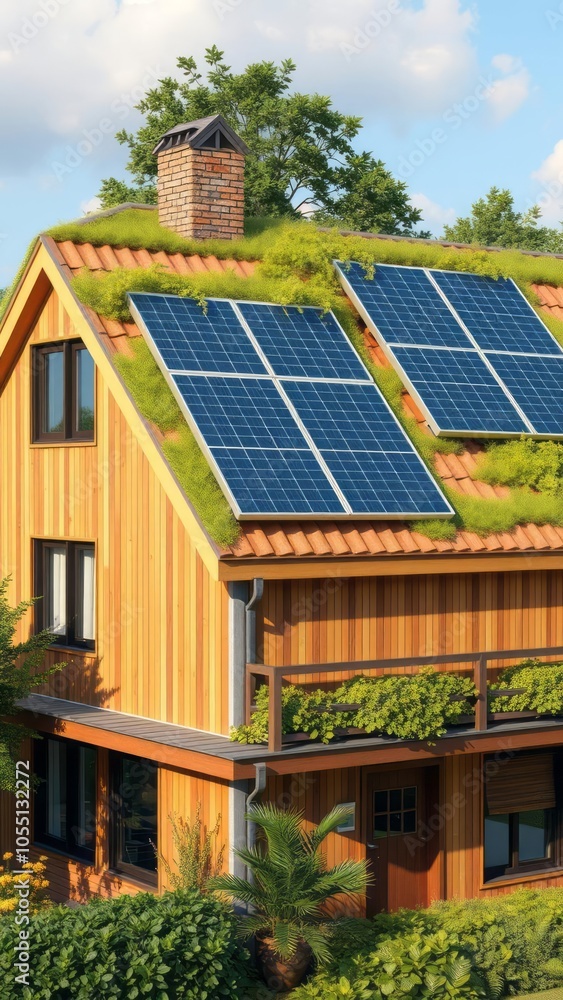 Sustainable green building with solar panels on the roof solar panel ...