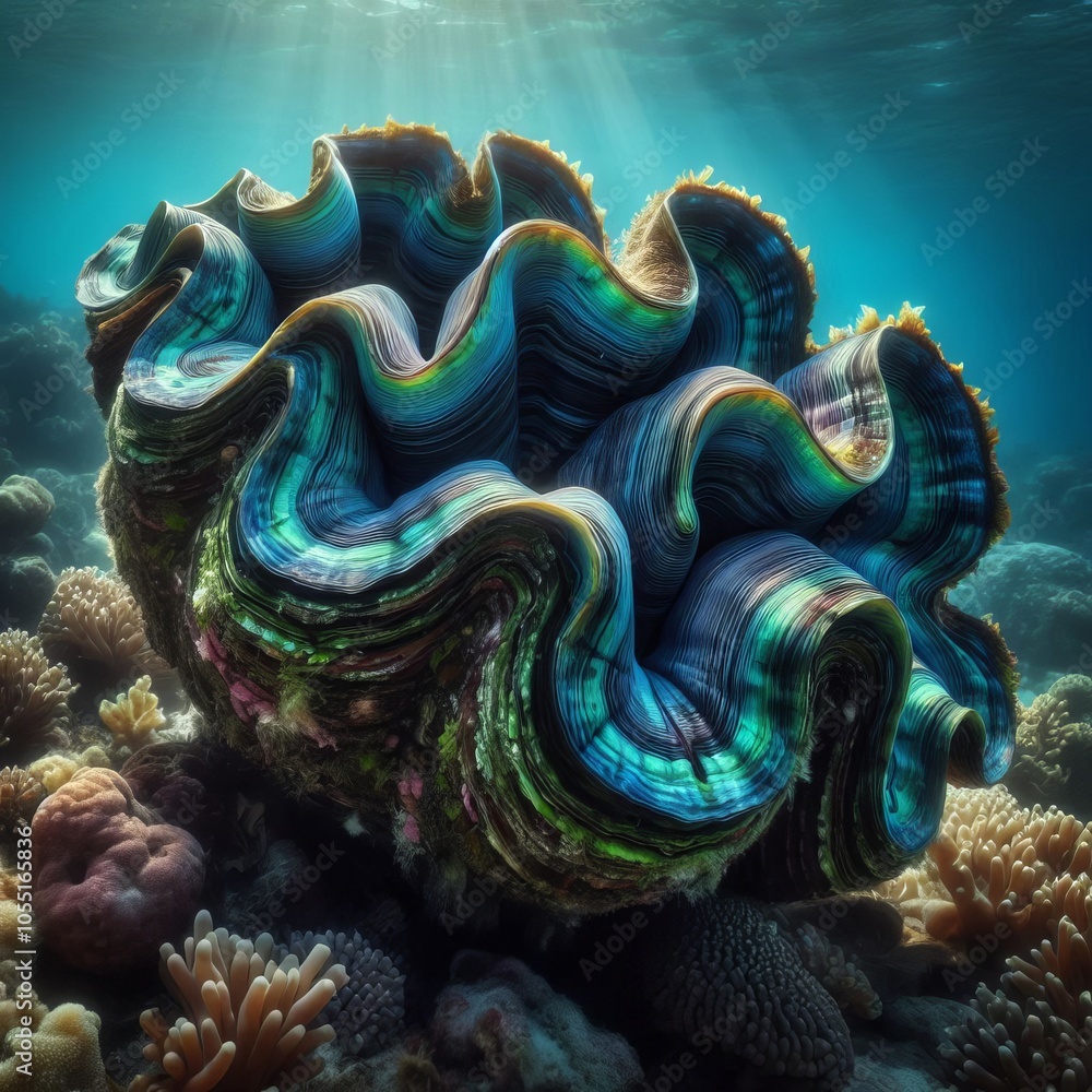 Giant Clam The iridescent mantle visible when open with symbiot Stock ...