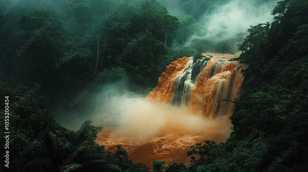 2410 108.A striking image of flash floods hitting a waterfall in Mae ...