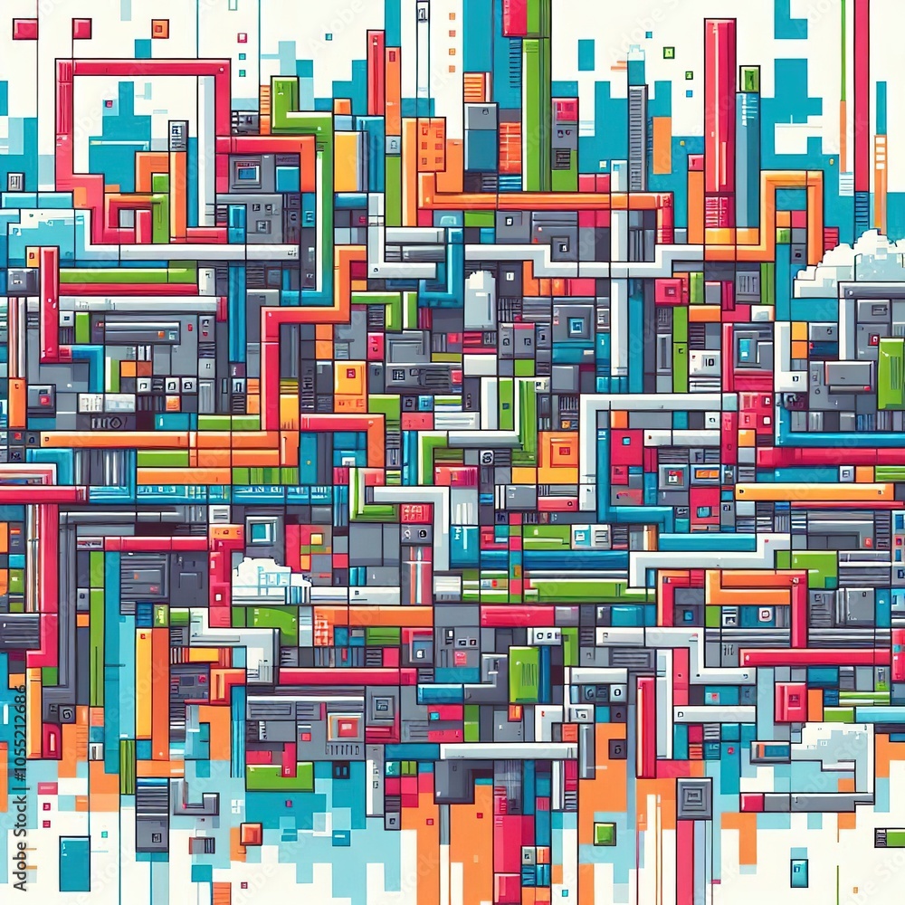 Pixelated background in vibrant colors, featuring a retro 8-bit style ...