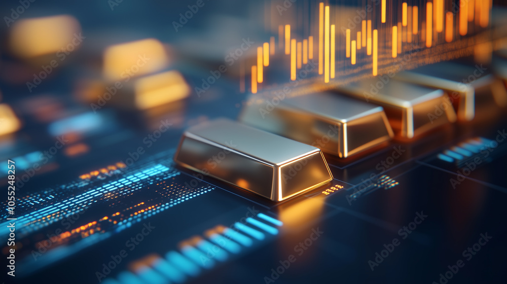 Stacked Gold Bars on Digital Financial Chart Background Stock Photo | Adobe Stock
