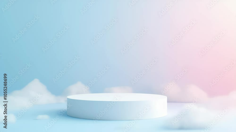 3D Blue Podium Background with Pink Clouds. 3D Podium, Booth Background ...