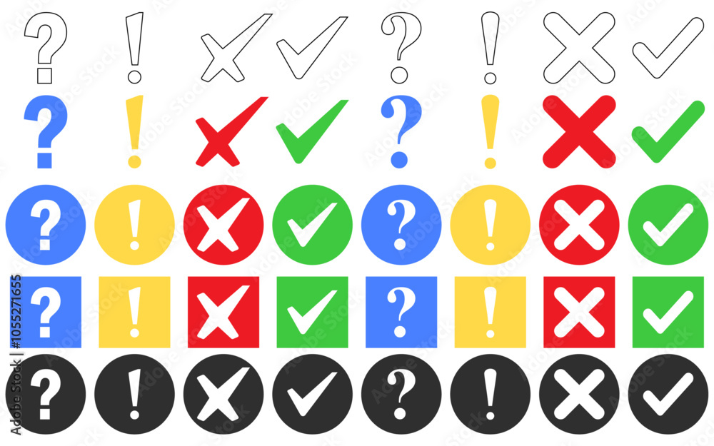 Check box tick mark icon set button question mark exclamation mark ...