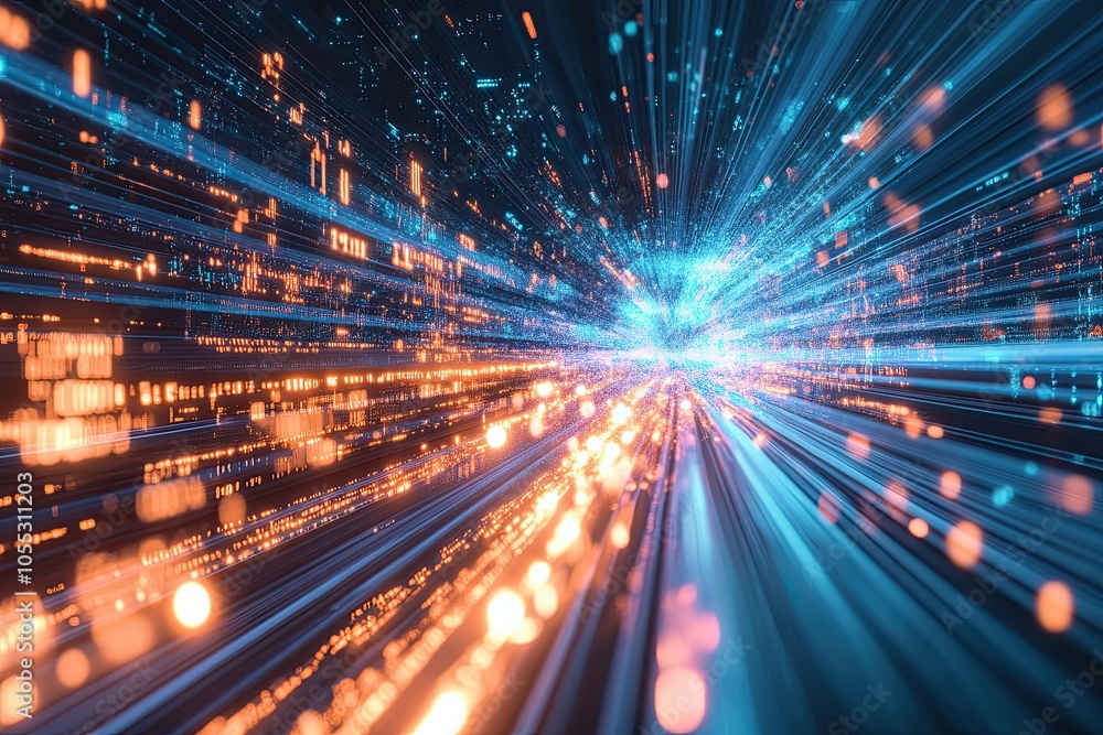Futuristic data flow. Science fiction movie wallpaper. Hyperspeed space ...
