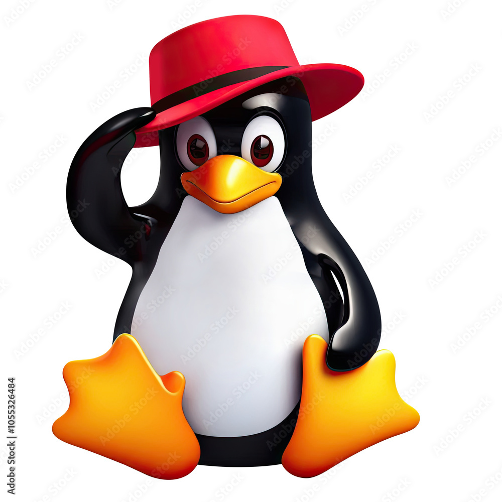 Tux the Penguin Saluting in a Red Hat, Iconic Linux and Open-Source Mascot Illustration Logo ...