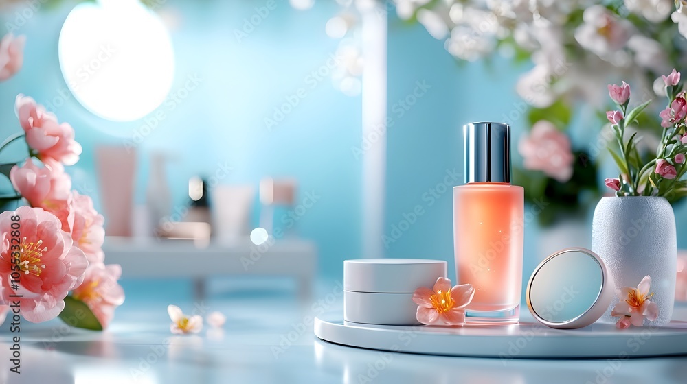 Futuristic and minimalist holographic beauty interface setup featuring ...