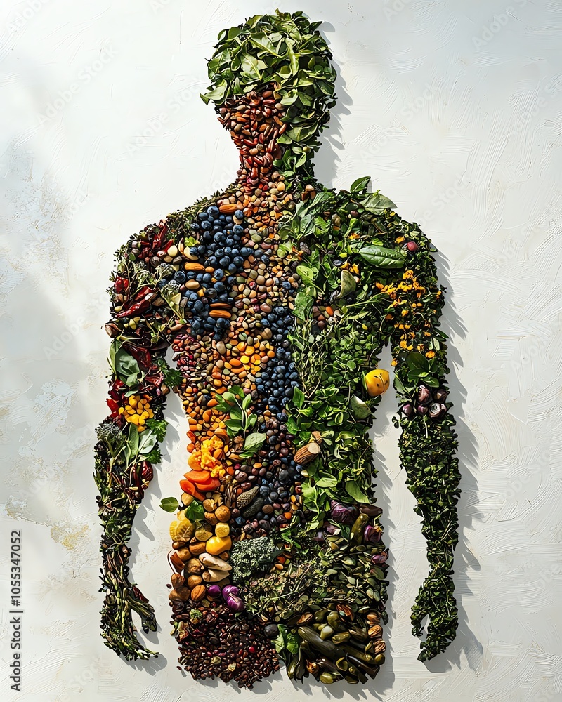 human body shape super food Human silhouette made of fruits and ...
