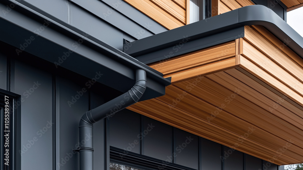 Modern architectural detail featuring a combination of wood siding and ...