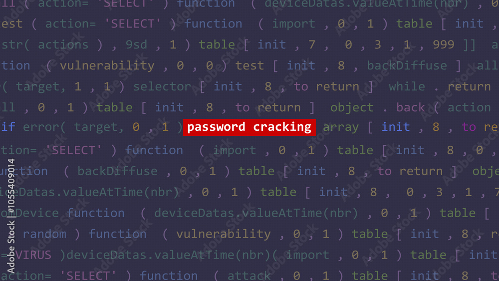Cyber attack password cracking text in foreground screen of code editor ...