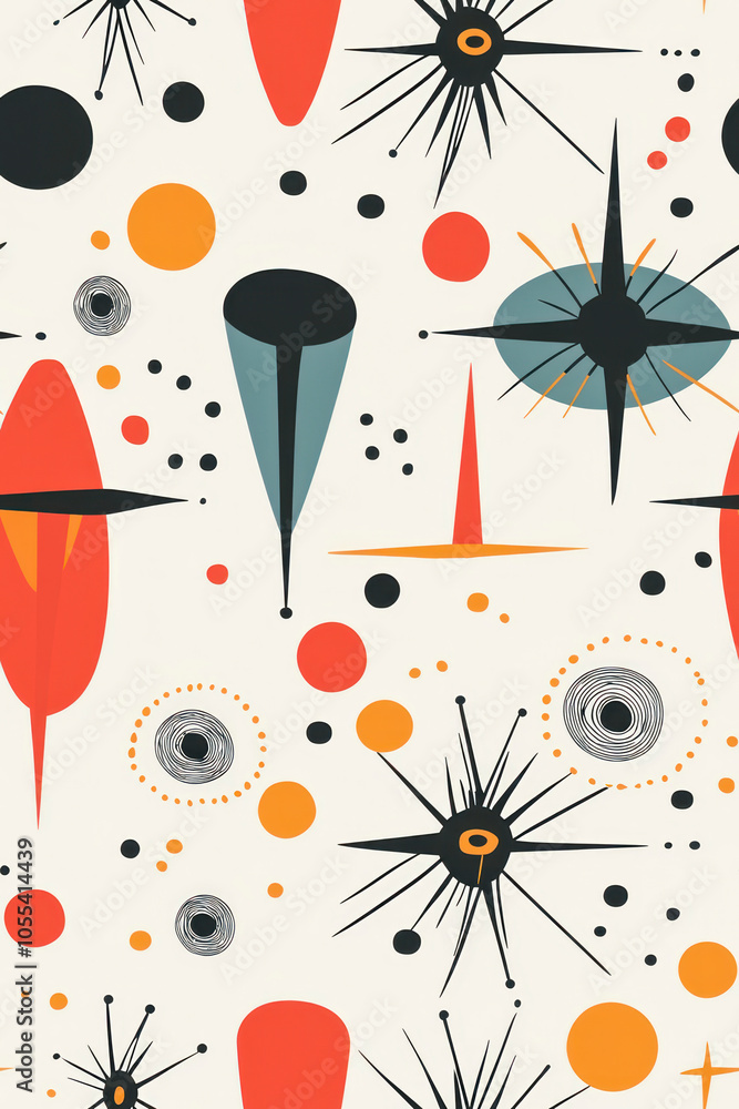 Vertical Mid century modern seamless pattern. 1950s vintage style ...