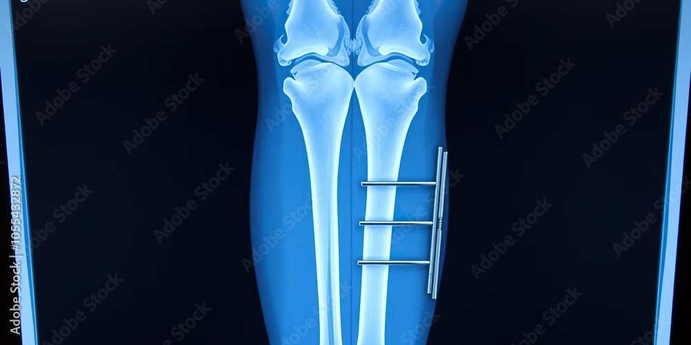 An x-ray showing a tibial external fixator providing stability to the ...