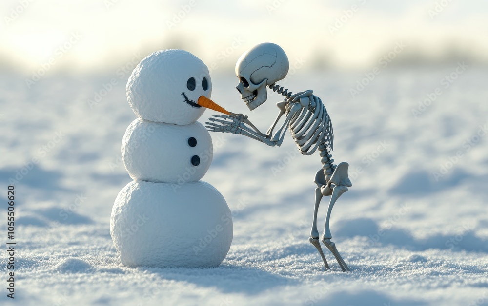 Snowman-Building Skeleton: A friendly skeleton adding a carrot nose to ...