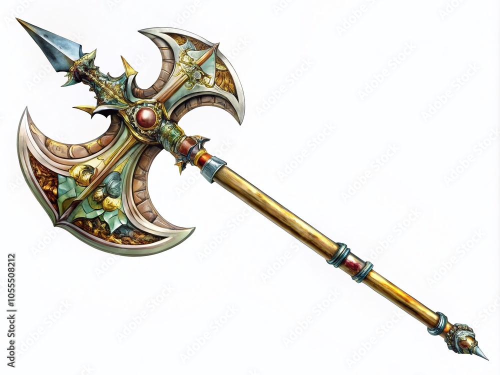 Ornate Medieval Halberd Detailed Sketch with Spear Point for Historical ...