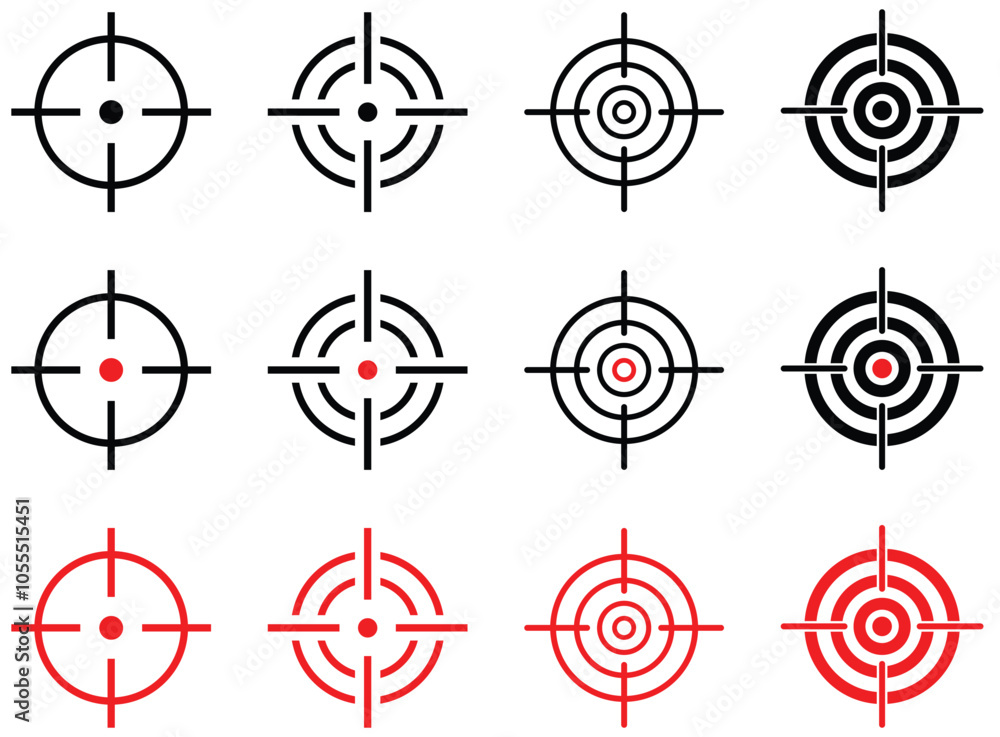 Set of Target Crosshair, gun sight vector icons. Bullseye, black and ...
